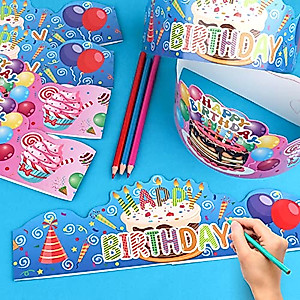 Hooqict 30 Pieces Birthday Crowns for Classroom Colorful Party Hats Birthday Hats for Kids Happy Birthday Hat Paper Crowns Kindergarten School Birthday Crown Preschool Teacher Supplies