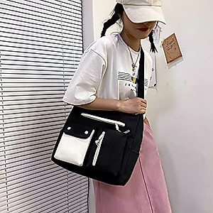 Crossbody Bag for Women Girls, Lightweight Nylon Purse & Handbag, Casual Shoulder Messenger Tote Bag for School and Work, Black