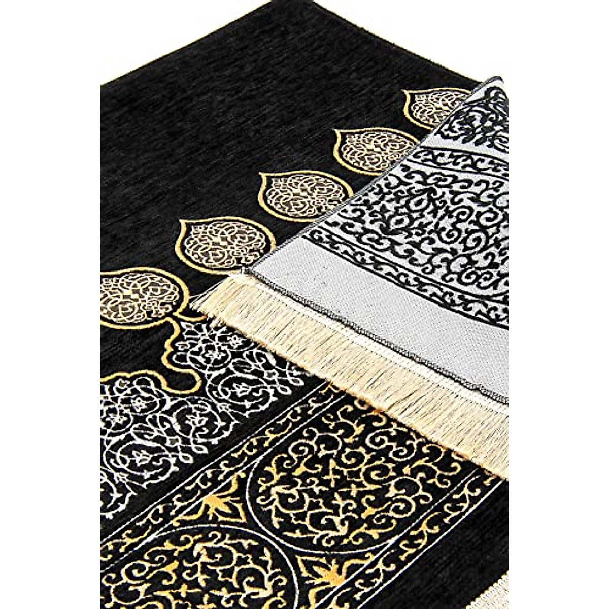 Lux Muslim Prayer Rug with Elegant Design | Janamaz | Sajadah | Soft Islamic Prayer Rug | Islamic Gifts | Prayer Carpet Mat, Chenille Fabric, Black/Model 2