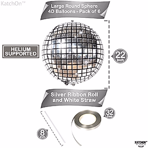 KatchOn, Big Silver Disco Ball Balloons - Pack of 6, Disco Party Decorations | 4D Sphere Disco Balloons for Disco Bachelorette Party Decorations | New Years Balloons for New Years Decorations 2025