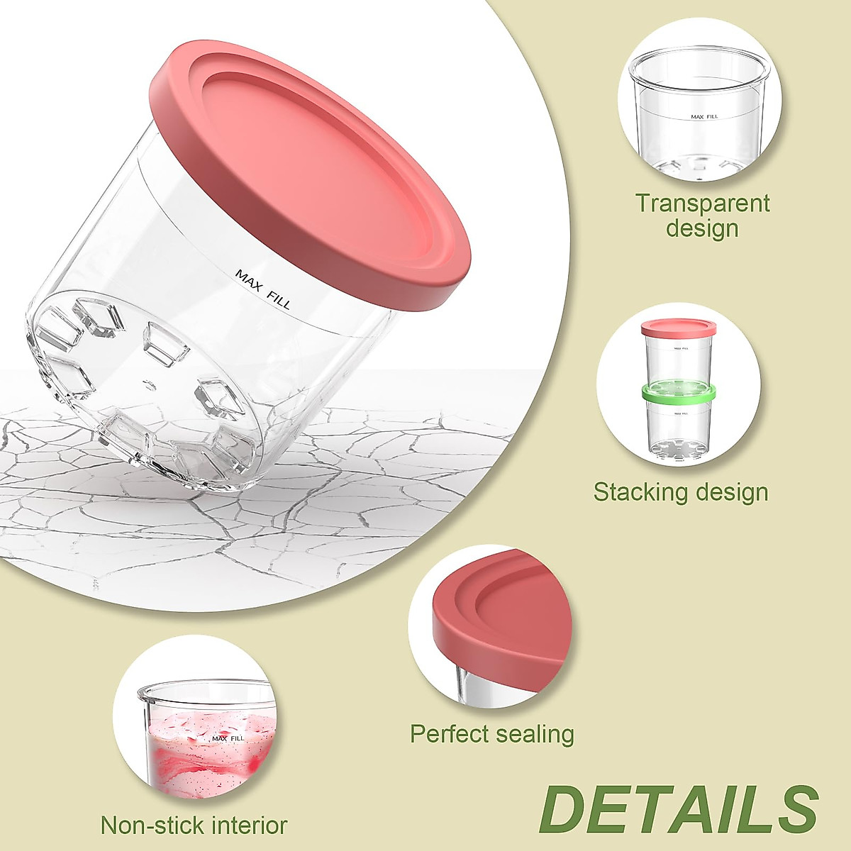 Containers Replacement for Ninja Creami Deluxe Pints and Lids - 4 Pack,16oz Creamy Ice Cream Cups Jars Canisters Set Compatible with NC299AMZ & NC300s Series Ice Cream Maker-Airtight Dishwasher Safe