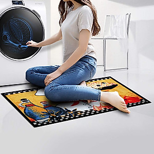 FAMIFIRST Kitchen Rug 2 Piece Non Slip Kitchen Mat Latex Backing Door Mat Floor Mat Kitchen Decor Set, 16''x47''+16''x23'', Noodle Chef