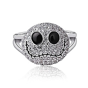 Disney The Nightmare Before Christmas Womens Ring Size 7 - Sterling Silver and Cubic Zirconia Jack Skellington Ring - The Nightmare Before Christmas Jewelry