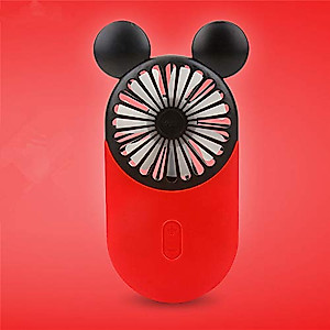 DECVO Cute Personal Mini Fan, Handheld & Portable USB Rechargeable Fan with Beautiful LED Light, 3 Adjustable Speeds, Portable Holder, for Indoor Or Outdoor Activities, Cute Mouse 2 Pack (Red+Yellow)