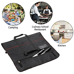 Tosnail Chef Knife Case Roll Bag with 21 Slots & 1 Large Zipper Pocket, Easy Carry Handle and Shoulder Strap - Black