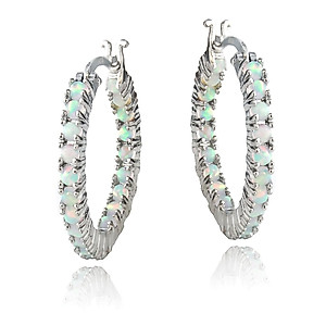 Sterling Silver Synthetic White Opal Inside-Out Hoop Earrings for Women