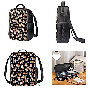 PZZ BEACH Cute Corgi Kids School Backpack Set Thermal Lunch Pouch Bag Pencil Case Durable Bookbag Stationery 3 Pieces