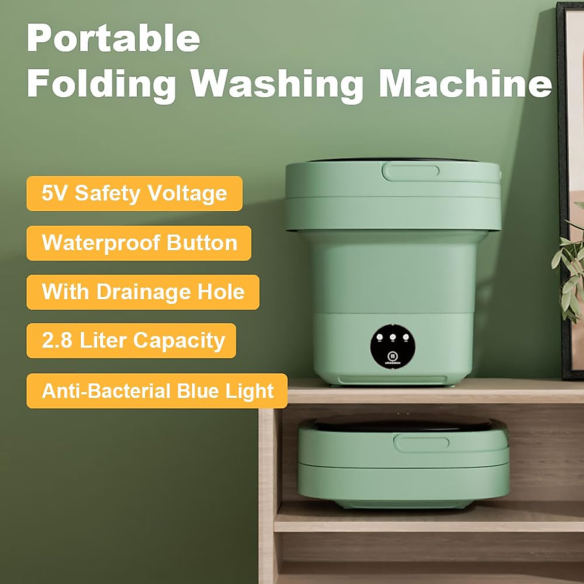 Portable washing Machine and Dryer Combo, Foldable Mini Washing Machine, Automatic Portable washing Machine for Baby Clothes Sock Underwear or Small Items, Suitable for Laundry Camping RV Travel 6.5L