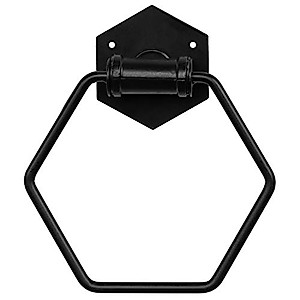 MyGift Wall Mounted Matte Black Rustic Pipe and Metal Wire Hexagonal Bathroom Hand Towel Holder Ring