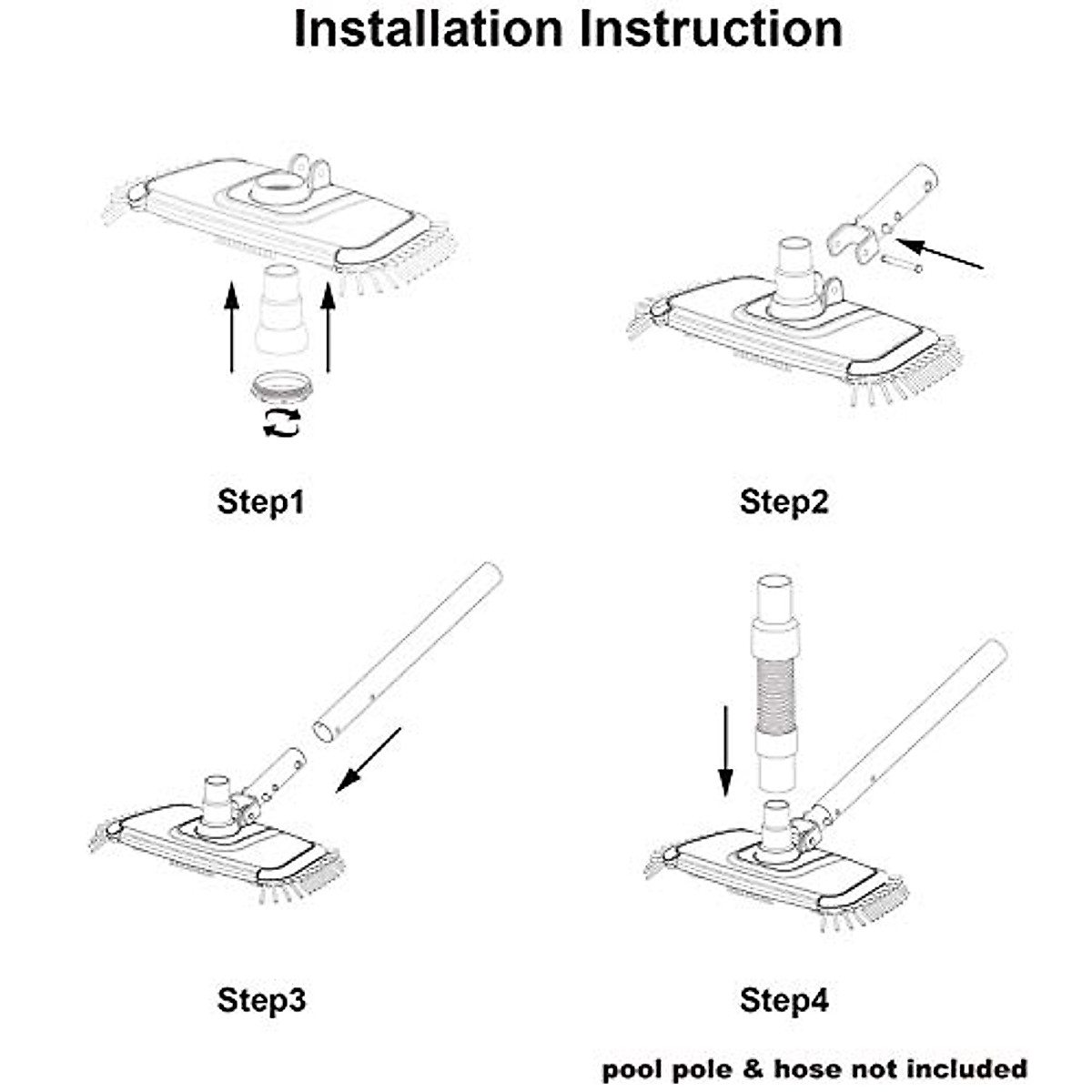 POOLWHALE Jumbo Rectangle Pool Vacuum Head with Side Nylon Bristles, Swivel Hose Connection, EZ Clip Handle,3 Ball Wheels - Connect 1-1/4", 1-1/2" Hose for Cleaning Surface Safe on Vinyl Lined Pools