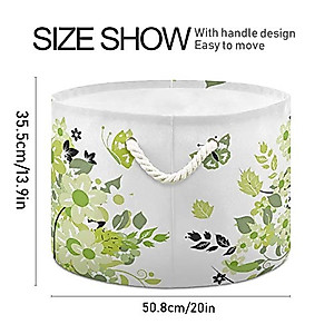 Large Round Storage Basket - Summer Tree Butterfly Canvas Round Storage Basket Toy Storage Bin for Kid's Toy Box & Laundry,Nursery Hamper