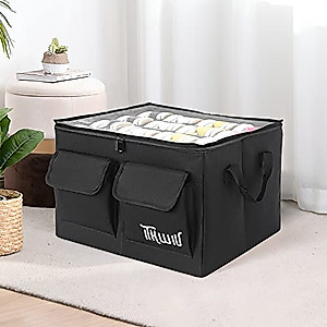 ITHWIU Shoe Storage Organizer for 16 Pairs of Shoes with Transparent Cover & Adjustable Dividers for Shoes, Blankets, Handbags, Linen, Clothing, Black