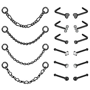 JOERICA Nose Chain Piercing Across Nose 316L Stainless Steel 20G Nose Ring Chains for Women CZ Nose Studs with Chains Nose Stud Chain Nostril Piercing Jewelry