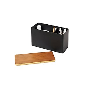 Yamazaki Home Rin Countertop Organizer Bathroom Kitchen Counter Organizer Metal Toiletries Holder - Steel + Wood