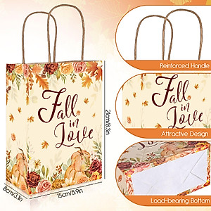 JarThenaAMCS 24Pcs Fall in Love Gift Bags with Handles Autumn Wedding Treat Bags Retro Pumpkin Maple Leaf Kraft Candy Bags for Thanksgiving Bridal Shower Party Favors