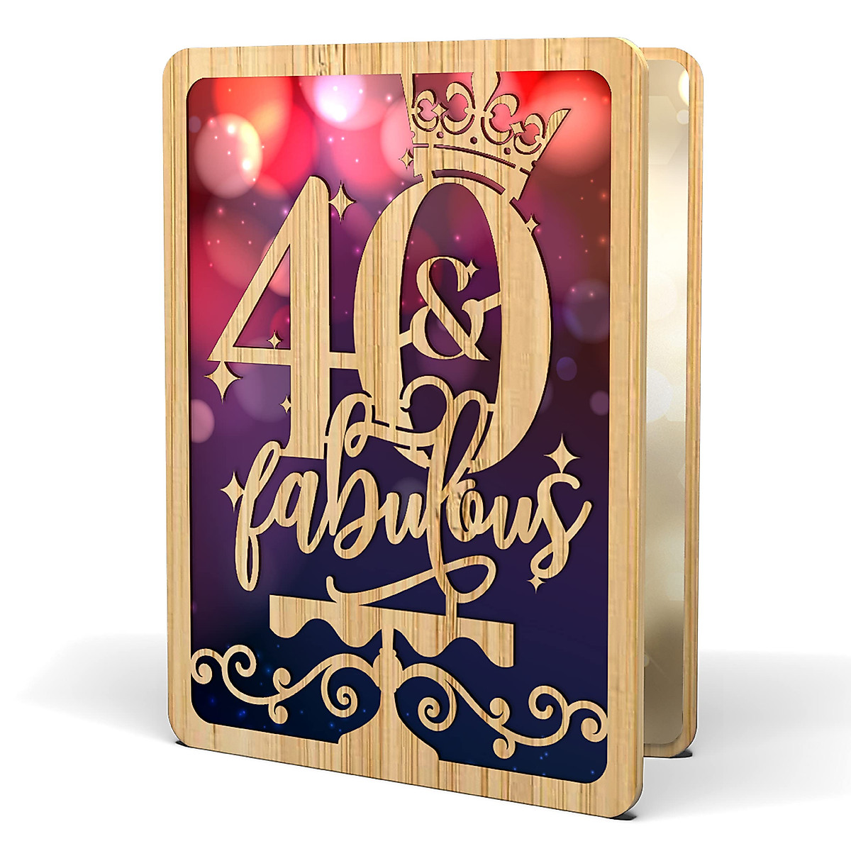 40th Birthday Cards For Women - | Made From Real Bamboo | 6" X 4.5" - 1 Pack (Envelope Included) | Laser Cut, Party Themed 40th Birthday Card For Wife, Mom, Aunt, Sister, Friend, Her etc.
