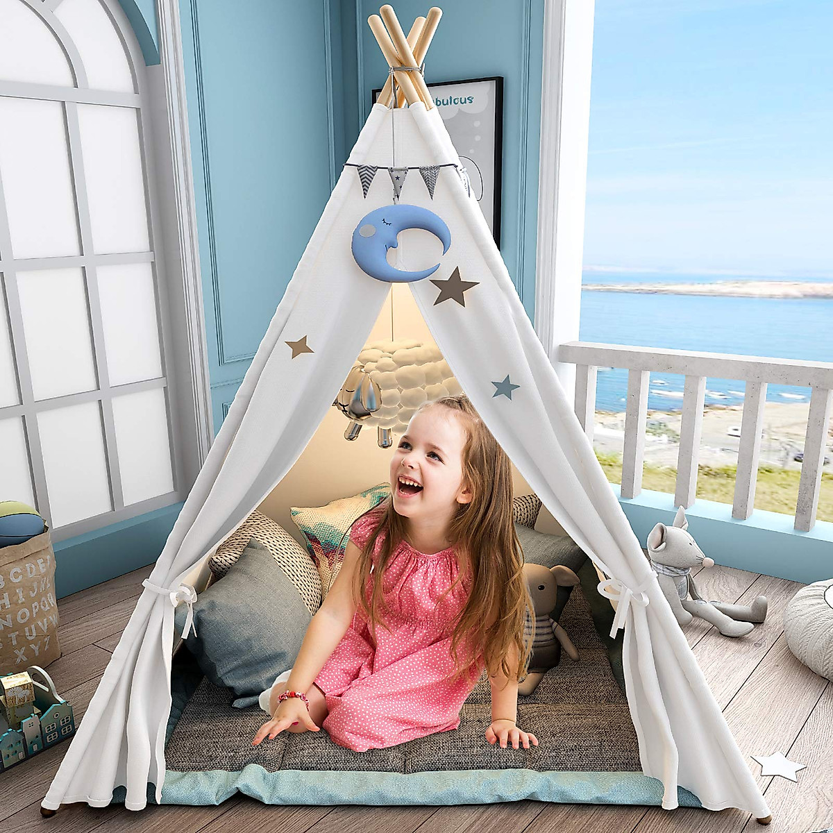 Sumerice Teepee Play Tent for Kids with Carry Case, Foldable Girls Playhouse Toy Tent, Gift for Baby Toddler to Play Game Indoor and Outdoor