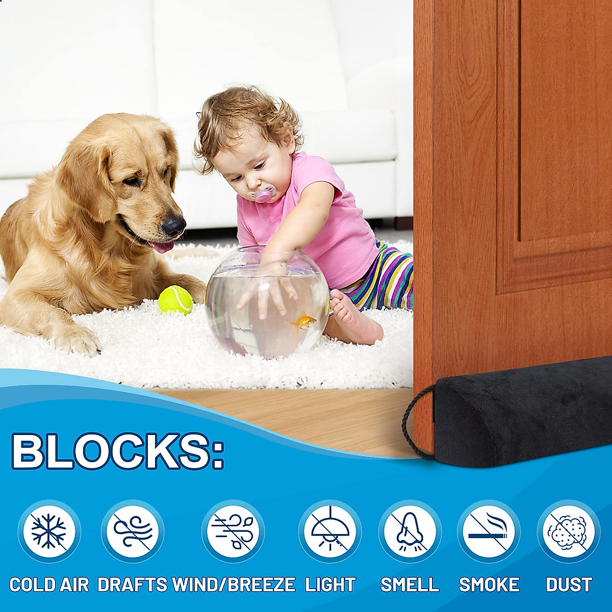 HomeProtect Under Door Draft Stopper 36 Inch Door Soundproofing Block Cold Air Wind/Breeze Noise Light, Weather Stripping Seal Sweep Improved Triangle Design More Fits 0 to 2" Gaps