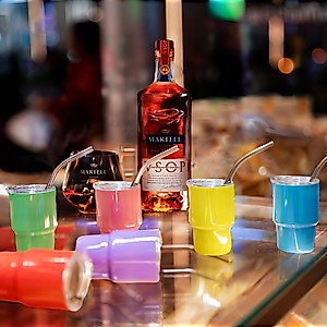 Hanna Roberts Mini Tumbler Shot Glass with Straw, Mini Tumbler Cups, Espresso coffee cups, Metal Mini 3oz Shot Glass Tumbler with Straw & Lid (6pcs) Home or Outdoor for Dink and Espresso