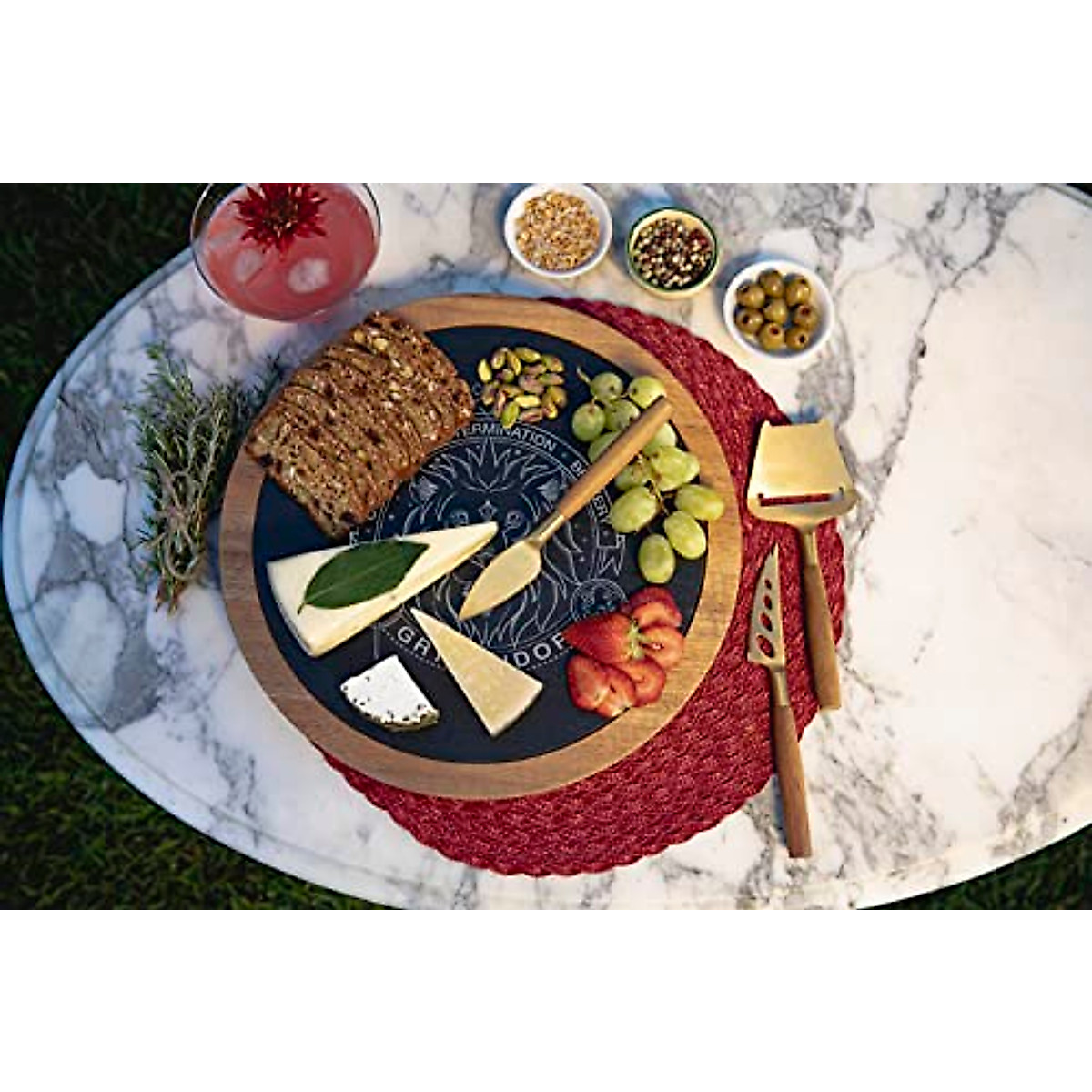 TOSCANA - a Picnic Time brand - Harry Potter Gryffindor Insignia Cheese Board & Knife Set, Charcuterie Board, Serving Platter, (Acacia Wood & Slate Black with Gold Accents)