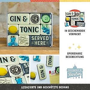 Nostalgic-Art Retro-Style Fridge Magnets, Gin & Tonic Served Here – Gift idea for Cocktail Fans, Magnet Set for Notice Board, Vintage Design, 9 Pieces