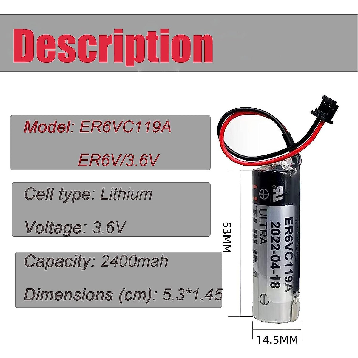 BAOBUTE (Pack of 2) ER6V/3.6V ER6VC119A ER6VC119B 2400mAh PLC Lithium Battery Compatible for Toshiba PLC Battery for M64 7x6x2mm
