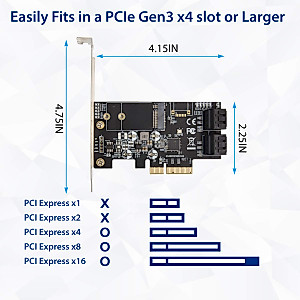 IO Crest SI-PEX40138 Internal 4 Port Non-Raid SATA III 6GB/S with M.2 B-Key 22x42 Pci-E X4 Controller Card for Desktop PC Support SSD and HDD with Low Profile Bracket. JMB585 Chipset