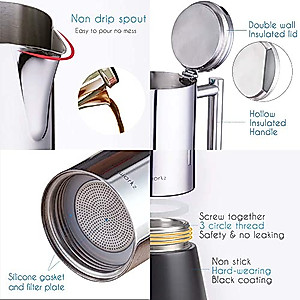 Easyworkz Diego Stovetop Espresso Maker, Bundled With Stainless Steel Espresso Cup 2pcs Set Double Wall Insulated Metal Demitasse Cups