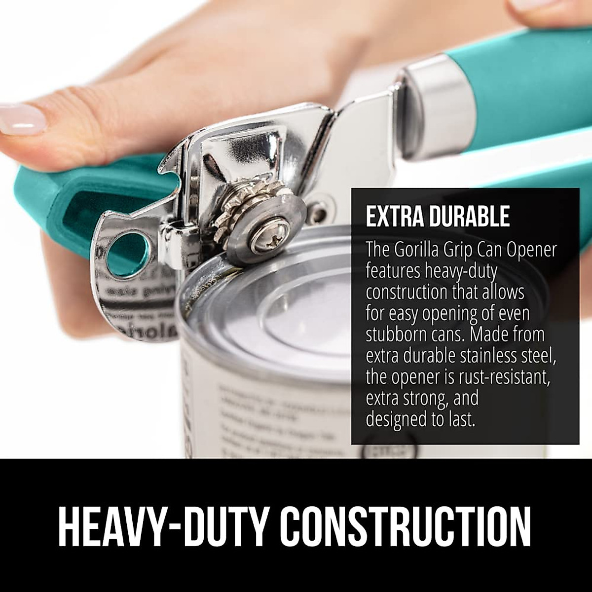 The Original Gorilla Grip Heavy Duty Stainless Steel Smooth Edge Manual Can Opener and Bottle Openers, Soft Handle Rust Proof Oversized Handheld Easy Turn Knob, Multifunctional Kitchen Tool, Turquoise