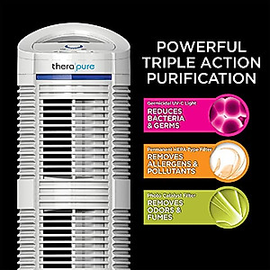 ENVION Therapure TPP220H Triple Action Purifier with 3 Fan Speeds and Built In Handle for Small Spaces up to 210 Square Feet, White