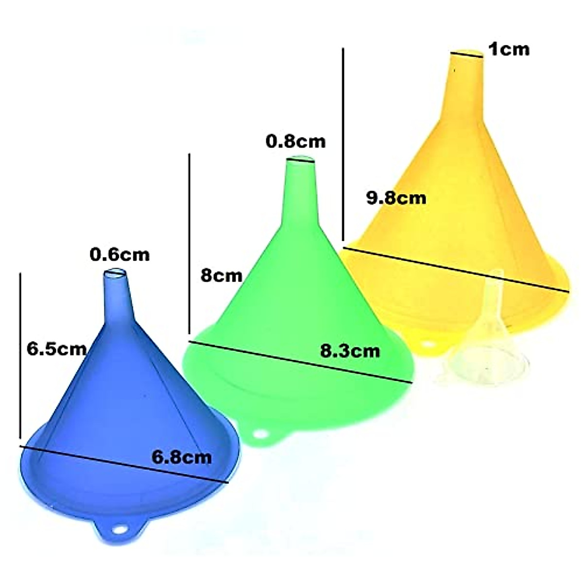 Funnels Variety Set of 5 Mini, Small to Larg Plastic Funnel for Kitchen Liquid Spices Powder Cosmetic Lotion Essential Oils