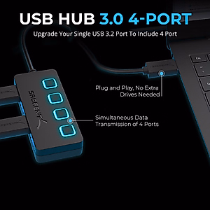SABRENT 6 Ft 22AWG USB 3.0 Extension Cable - A-Male to A-Female in Black + 4-Port USB 3.0 Hub