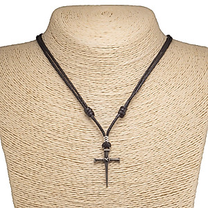 BlueRica Nail & Cross on Adjustable Black Cord Necklace (Old Silver Finish)