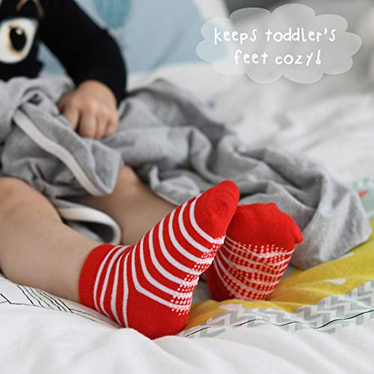 Debra Weitzner 12 Pairs Non-Slip Toddler Socks With Grips for Baby Boys and Girls Anti-Slip Crew Socks for Infant's Kids