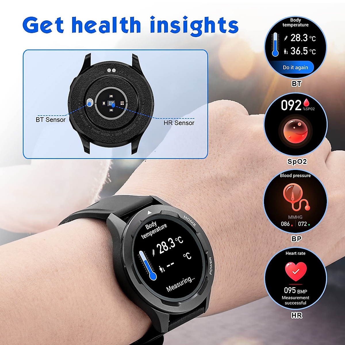 QinsanJSC Water Resistant Military Watch for Mens Smart Watch for Android Phones Sports Smart Watch(dail and Text) Fitness Watch for Men with Voice Control, Activity Tracker for BT, SaO2,HR,BP