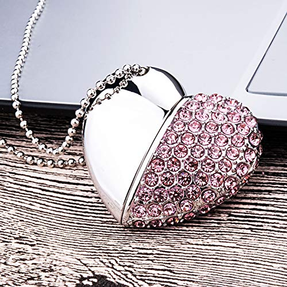 KOOTION Heart-Shape Pendant USB Flash Drive, USB 2.0 Memory Stick with Necklace, Thumb Drive for Photos & Videos, 32G, Pink