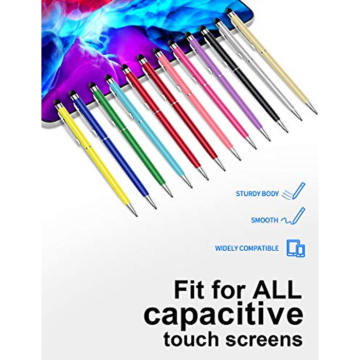 12 Pack Stylus Pens for Touch Screens innhom Stylus Pen for ipad Compatible with iPad iPhone Tablets Samsung Kindle and Black Ink Ballpoint Pens-2 in 1 Stylists Pens