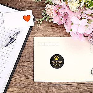 MECCANIXITY 1 Roll Paw Print Thank You Labels 1.5 Inch Adhesive Gold Dog Paw Tags for Greeting Card, DIY, Business, 500 Count/Roll