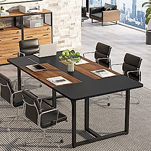 Tribesigns 70.86" Executive Desk, Large Office Computer Desk with Strong Metal Frame, Wooden Workstation Business Furniture, 8 People Rectangle Conference Table for Home Office