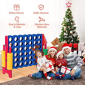 Costzon Giant 4-in-A-Row, Jumbo 4-to-Score Giant Game Set for Kids & Adults, Indoor Outdoor Yard Connect Game, 3.5FT Tall with 42 Jumbo Rings & Quick-Release Slider, Perfect for Family & Party Games