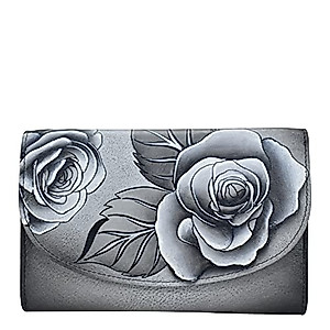 Anna by Anuschka Ladies Tri Fold Wallet, Romantic Rose Black