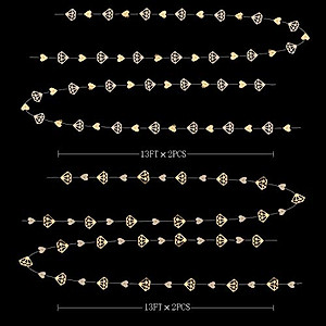 52 Ft Champagne Gold Heart Garland Hanging Paper Diamond Heart Streamer Banner for Engagement Bachelorette Bridal Shower Wedding Anniversary Mothers Day Valentines Day Birthday Hen Party Decorations