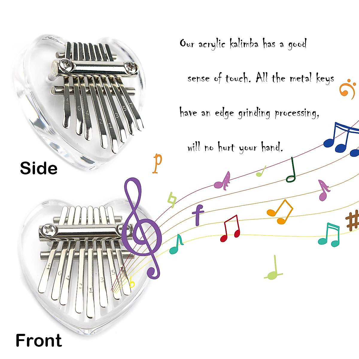 Kalimba 8 Keys Thumb Piano, Mini Kalimba Clear Heart-shape Musical Instruments, Portable Mbira Sanza Finger Piano, Gift for Kids Adult Beginners Professional
