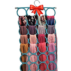 Scarf Hanger ~ Multiple Purpose Holder for Closet ~ Clutter Removing and Space-Saving Hanger for Scarves, Shawl, Belts & Accessories ~ Scarf Hanger 28 Rings (Sky Blue)