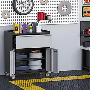 SUXXAN Metal Cabinet with Wheels/Drawers, Storage Cabinet on Wheels, Tool Cabinet with Wheels, Rolling Garage Cabinet with 2 Doors/1 Adjustable Shelves for Home/Office/Garage, Assembly Required