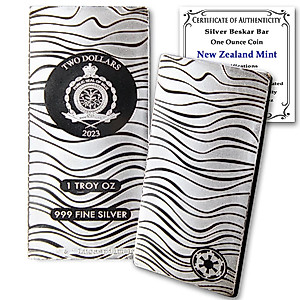 2023 1 oz Niue Silver Mandalorian Beskar Bar Coin by The New Zealand Mint Brilliant Uncirculated with Certificate of Authenticity £2 BU