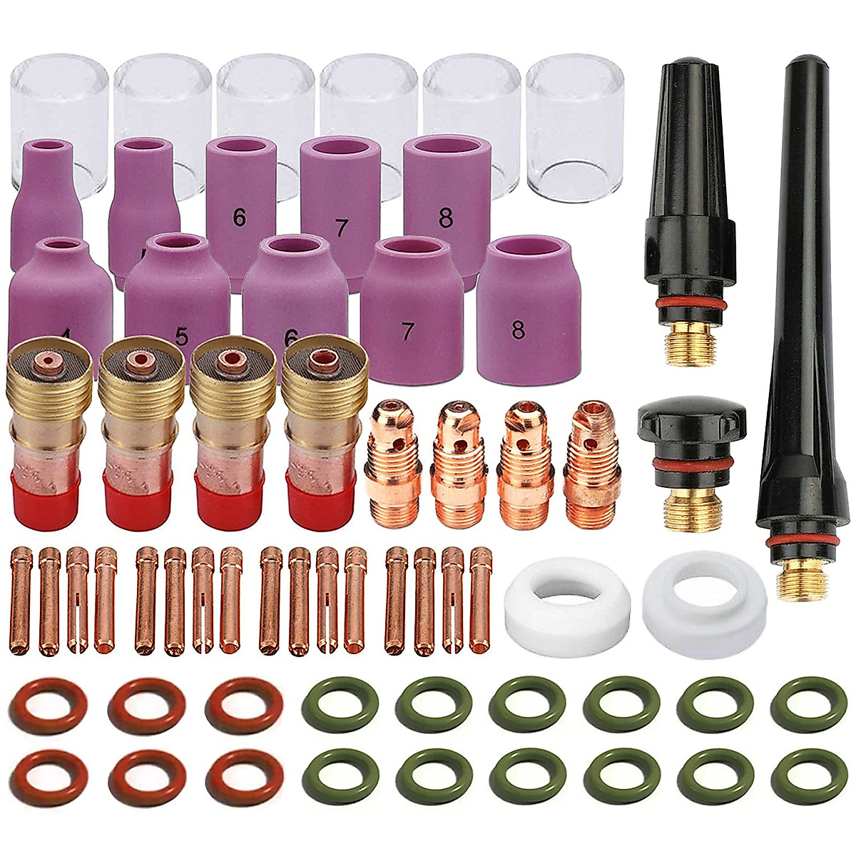 63PCS TIG Welding Torch Stubby Gas Lens #10 Pyrex Glass Cup Kit for WP-17/18/26