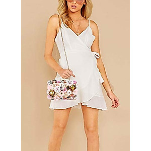 Selighting Colorful Floral Clutch Evening Bags for Women Formal Beaded Bridal Wedding Purse Prom Cocktail Party Handbags Champagne