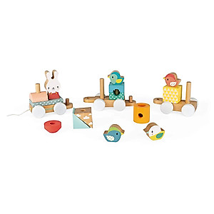 Janod World Wildlife Federation - Pull Along 21 Piece Animal Stacking Train - Ages 2+ - J08603