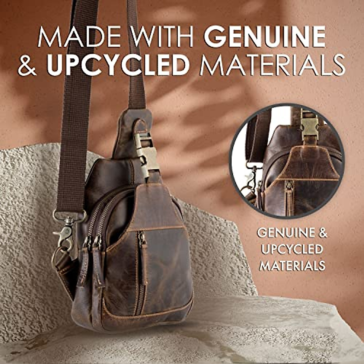 SIXTEASE Crossbody Bag for Women Vintage Style Genuine Leather, Upcycled Canvas, Rug, or Hair On - Cross Body Womens Bags with Inside Zipper Pockets - Crete